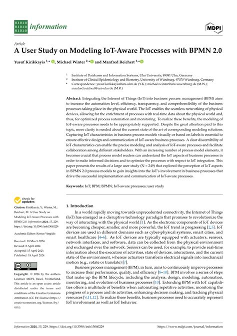 PDF A User Study On Modeling IoT Aware Processes With BPMN 2 0