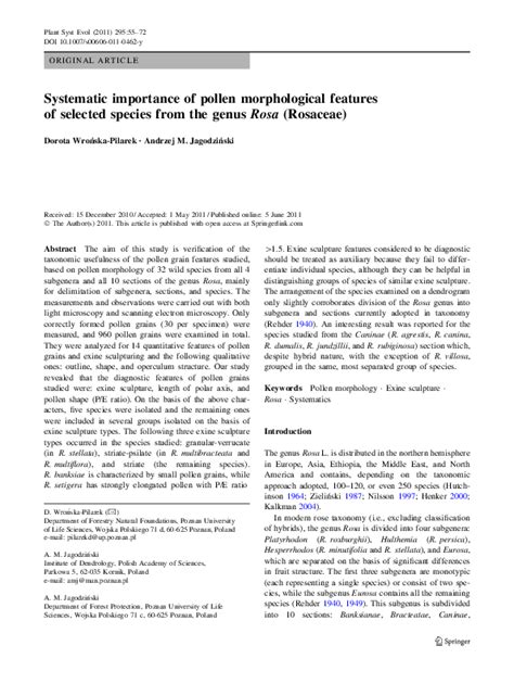 Pdf Systematic Importance Of Pollen Morphological Features Of Selected Species From The Genus