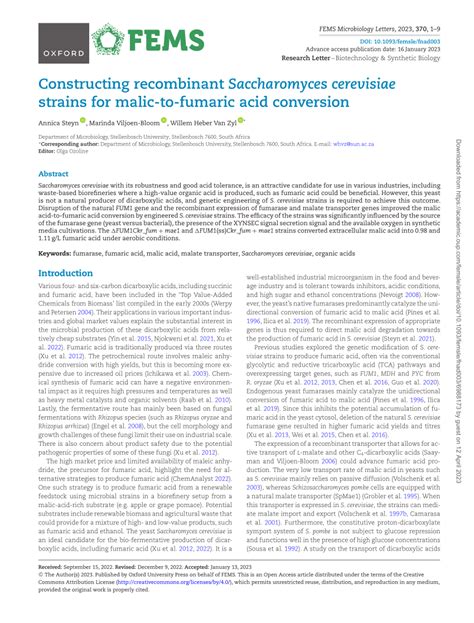 Pdf Constructing Recombinant Saccharomyces Cerevisiae Strains For Malic To Fumaric Acid Conversion