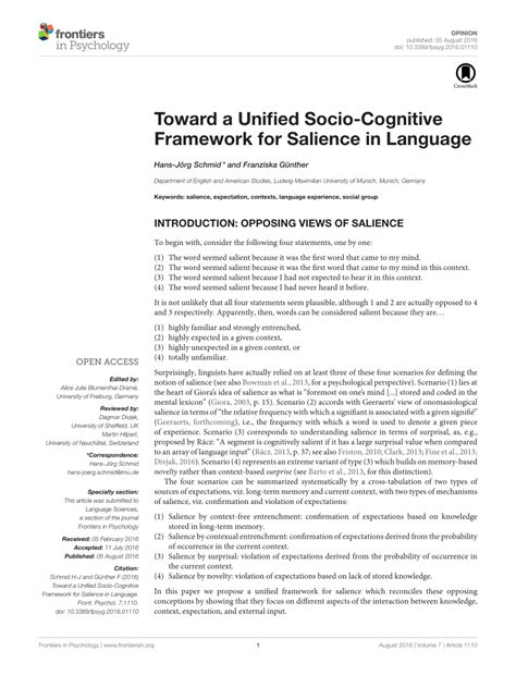 Pdf Toward A Unified Socio Cognitive Framework For Salience In Language
