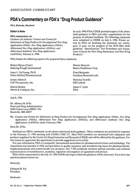 PDA S Commentary On FDA S Drug Product Guidance PDA Journal Of Pharmaceutical Science And