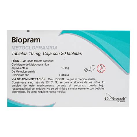 Biopram Metoclopramida 10 Mg 20 Tabletas Genérico Bioresearch