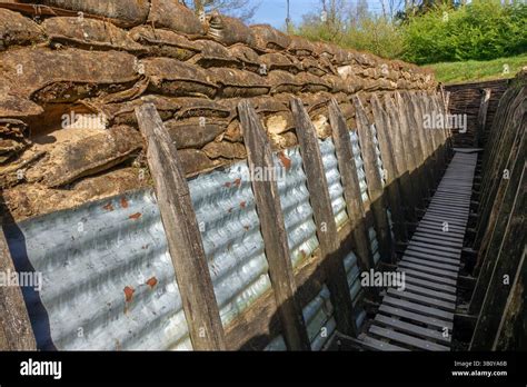 British Ww1 Trench Showing Wooden Duckboards On A Frames Sandbags And