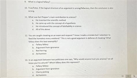 solved 9 what is a logical fallacy 10 true false if the
