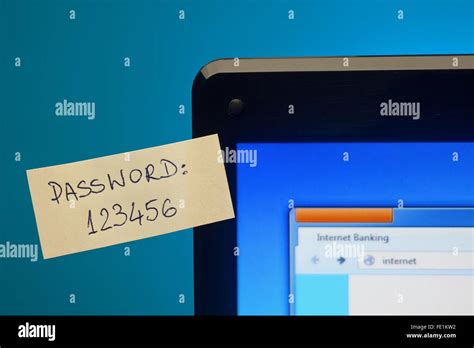 Too Easy Password On Sticky Notes On Laptop Screen Focus On Password