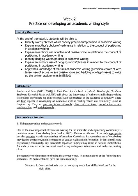 ES5101 Week 2 Tutorial Notes Linguistic Features Week 2 Practice On