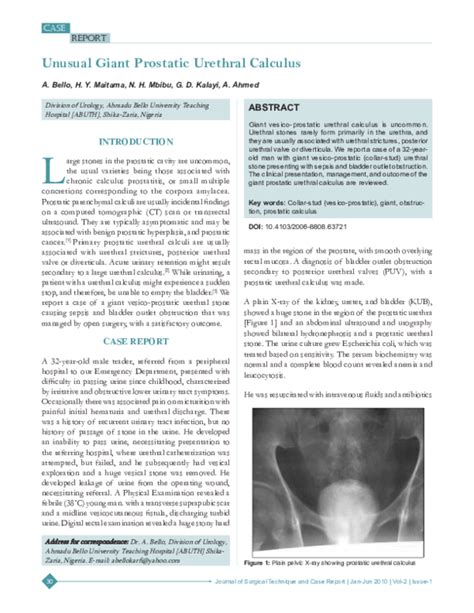Pdf Unusual Giant Prostatic Urethral Calculus Ahmad Muhammad Bello