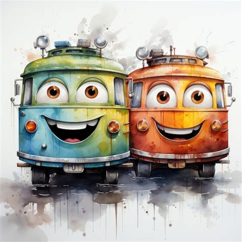 Premium Photo Watercolor Clipart Retro Train Cars Linked Together On