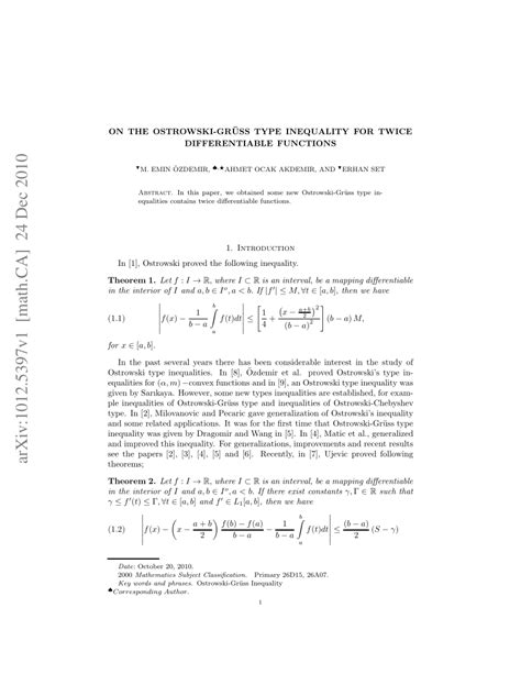 Pdf On The Ostrowski Gruss Type Inequality For Twice Differentiable Functions