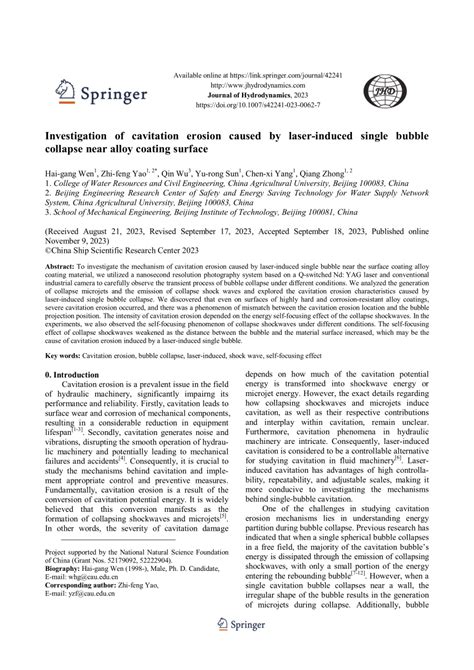Pdf Investigation Of Cavitation Erosion Caused By Laser Induced Single Bubble Collapse Near