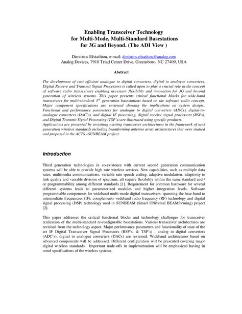 Pdf Enabling Components For Multi Standard Software Radio Base Stations