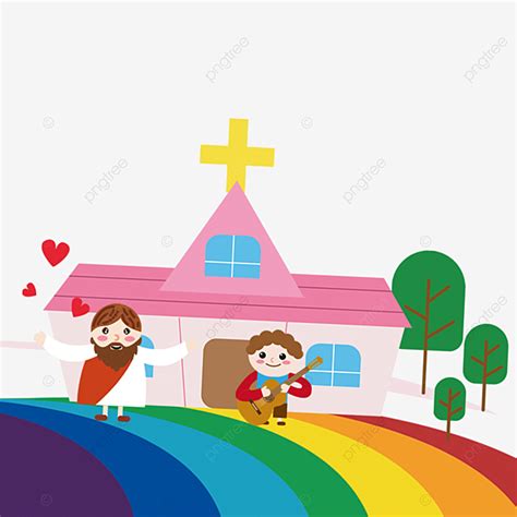 어린이 일러스트 예수 교회 만화 레이션 교회 클립 아트 교회 가로 질러 가다 Png 일러스트 및 Psd 이미지 무료