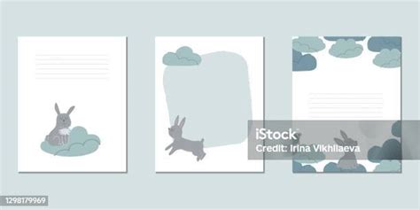 토끼와 벡터 어린이 카드세트 어린이 파티 베이비 샤워 카드 초대장 졸업장용 텍스트 템플릿 0명에 대한 스톡 벡터 아트 및 기타 이미지 Istock