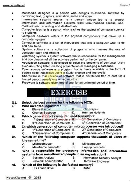 Computer Class 9th Chap 1 Exercise 1 Pdf