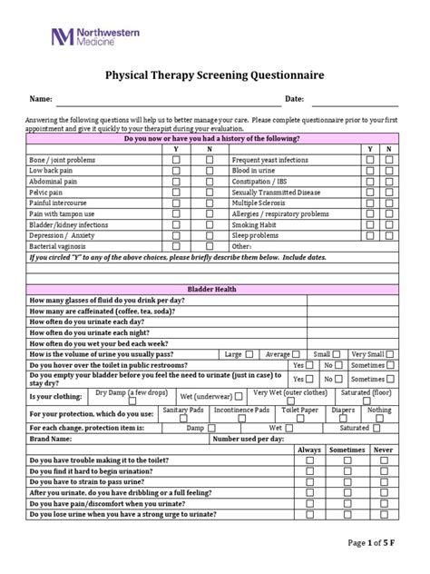 Physical Therapy Screening Questionnaire Pdf Urinary Incontinence