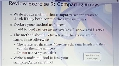 Solved He Zoum Review Exercise 9 Comparing Arrays ☐ Write A