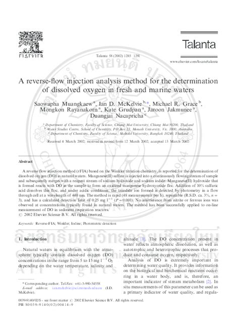Pdf A Reverse Flow Injection Analysis Method For The Determination Of
