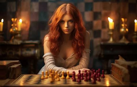 Wallpaper Look Chess Dress Red Redhead Long Hair Long Hair