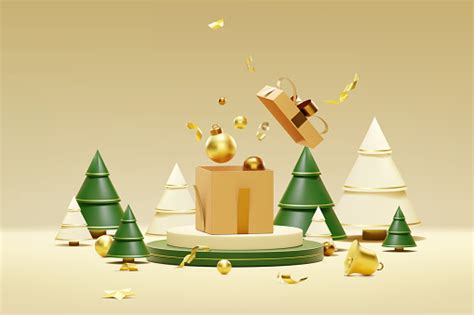연단 배경으로 크리스마스와 새해 복 많이 받으세요 3d 현실적인 선물 상자 크리스마스와 새해 복 많이 받으세요 개념 크리스마스에 대한 스톡 벡터 아트 및 기타 이미지