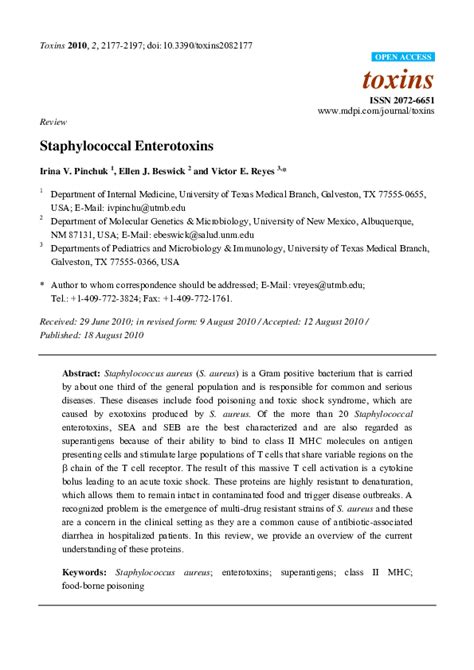 Pdf Staphylococcal Enterotoxins