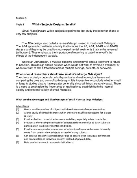 Module 5 None Module 5 Topic 2 Within Subjects Designs Small N