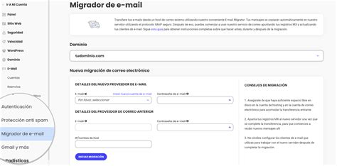 transferir correos desde el host anterior a través del migrador de e
