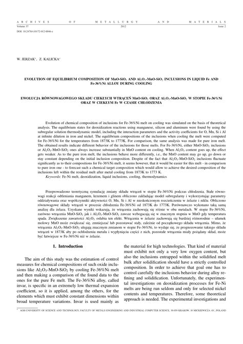 Pdf Evolution Of Equilibrium Composition Of Mno Sio 2 And Al 2 O 3 Mno Sio 2 Inclusions In