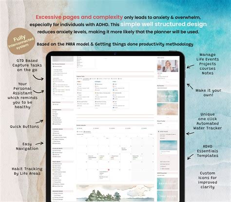 Adhd Notion Template Second Brain Notion Dashboard Adhd All In One Aesthetic Notion Planner