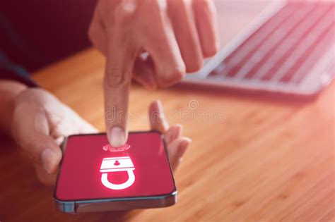 Business Man Is Logging Into System By Mobile Phone And Touch Security