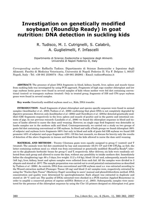 Pdf Investigation On Genetically Modified Soybean Roundup Ready In Goat Nutrition Dna
