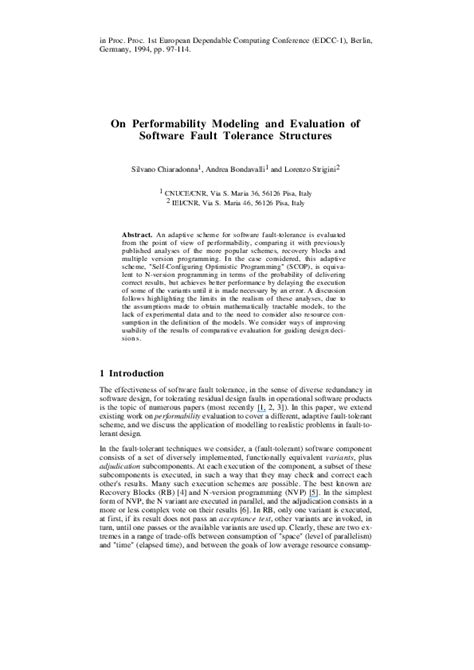 Pdf On Performability Modeling And Evaluation Of Software Fault Tolerant Structures