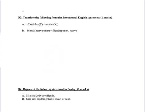 Solved Q2 Translate The Following Formulas Into Natural