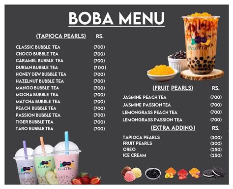 Boba Menu Bubble Tea Menu Taro Bubble Tea Matcha Bubble Tea