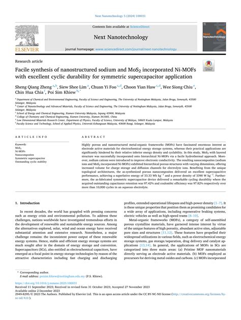 Pdf Facile Synthesis Of Nanostructured Sodium And Mos2 Incorporated Ni Mofs With Excellent