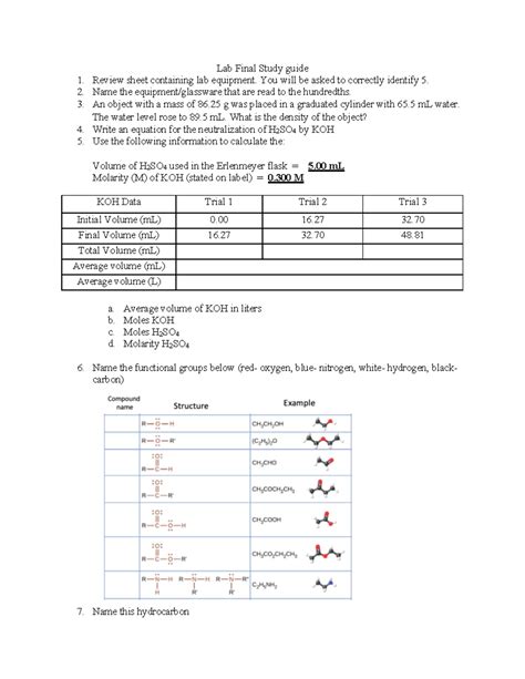 Lab Final Study Guide Lab Final Study Guide Review Sheet Containing Lab Equipment You Will Be