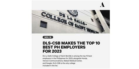 Dls Csb Makes The Top 10 Best Ph Employers For 2023 Lasallian East Asia District