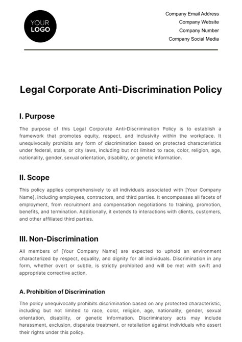 Free Legal Corporate Anti Discrimination Policy Template To Edit Online