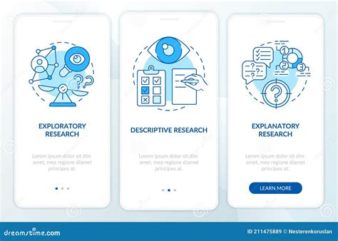 Types Of Scientific Research Onboarding Mobile App Page Screen With