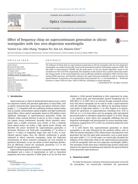 Pdf Effect Of Frequency Chirp On Supercontinuum Generation In Silicon Waveguides With Two Zero