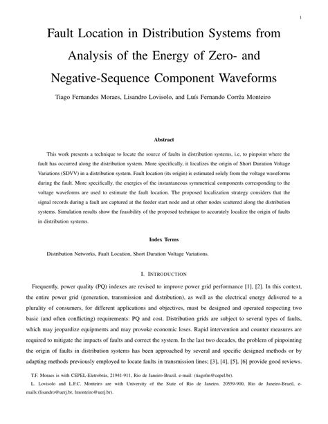 Pdf Fault Location In Distribution Systems From Analysis Of The