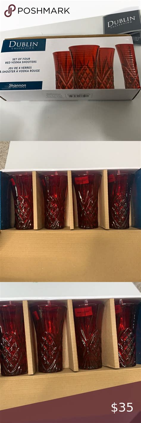 Godinger Vodka Shooters Dublin Red Crystal Set 4