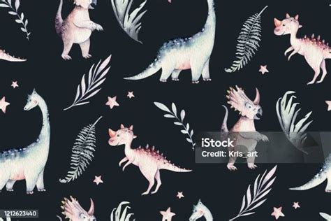 귀여운 만화 아기 공룡 원활한 패턴 수채화 종이 손으로 그린 디노 배경 질감 쥬라기 공원 렉스 어린이 재미있는 예술 0명에 대한 스톡 벡터 아트 및 기타 이미지 Istock