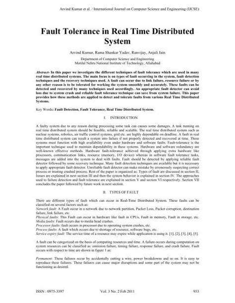 Fault Tolerance In Real Time Distributed System Engg Journals