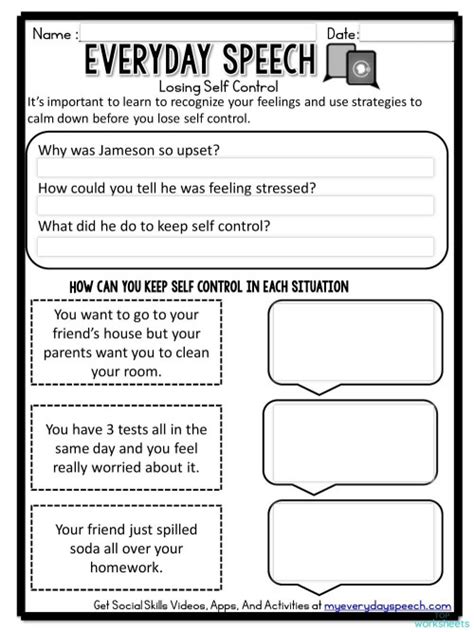 Keeping Self Control Companion Worksheet Interactive Worksheet