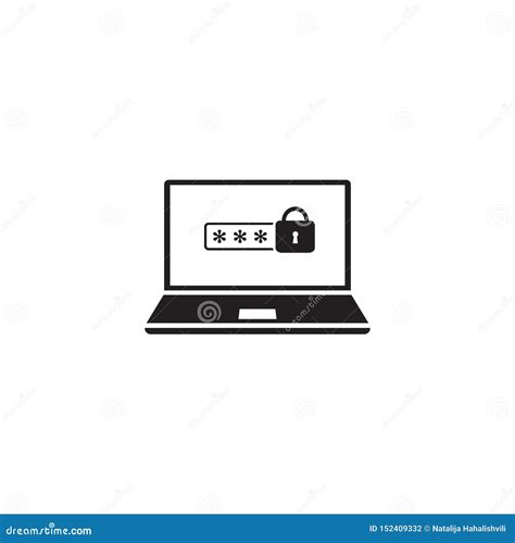 Black Laptop With Password Notification And Lock Icon Isolated Concept