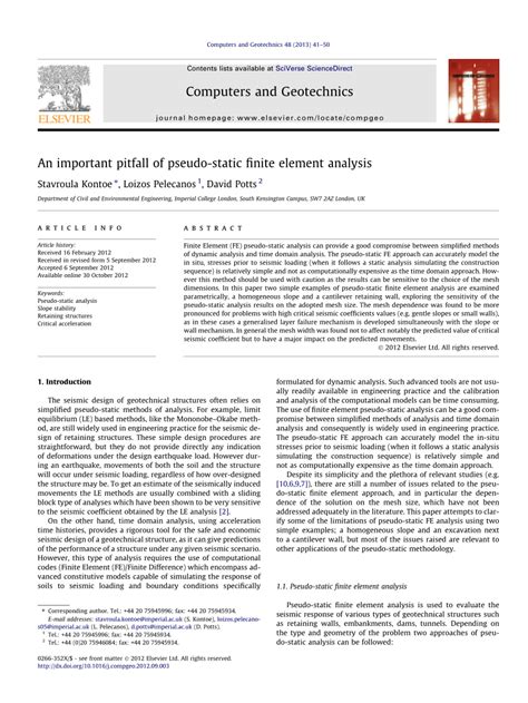 Pdf An Important Pitfall Of Pseudo Static Finite Element Analysis