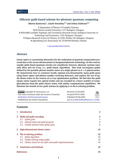 Pdf Efficient Qudit Based Scheme For Photonic Quantum Computing