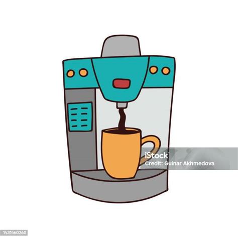 커피 메이커 기계 벡터의 다채로운 낙서 일러스트레이션 커피 메이커 기계 벡터의 다채로운 아이콘 커피 머신 그림 가정용 장비에 대한 스톡 벡터 아트 및 기타 이미지 Istock