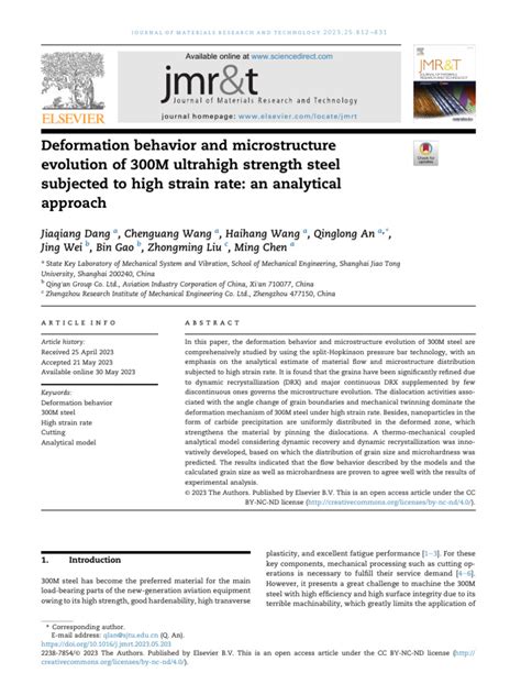 Deformation Behavior And Microstructure Evolution Of 300m Ultrahigh