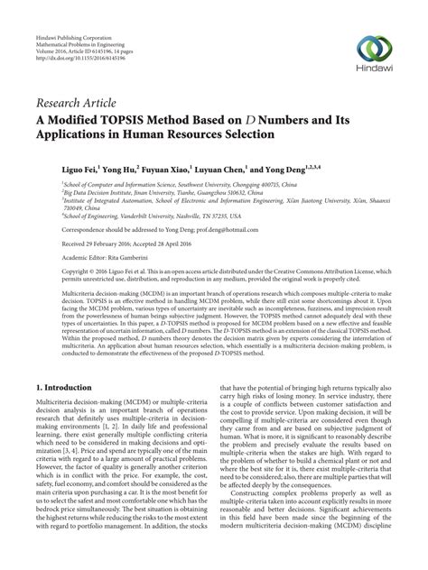 Pdf A Modified Topsis Method Based On D Numbers And Its Applications